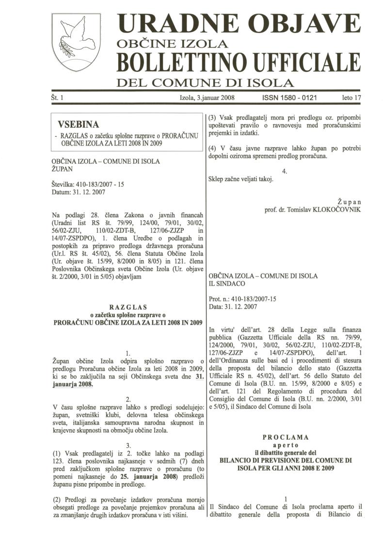 Uradne objave Občine Izola, št. 1/2008 - izola.si
